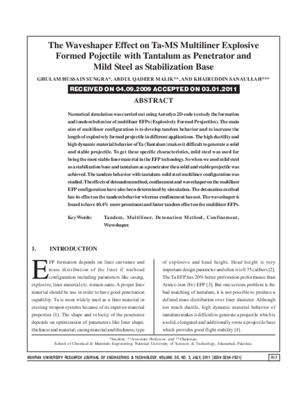 (PDF) The Waveshaper Effect on Ta-MS Multiliner Explosive Formed ...