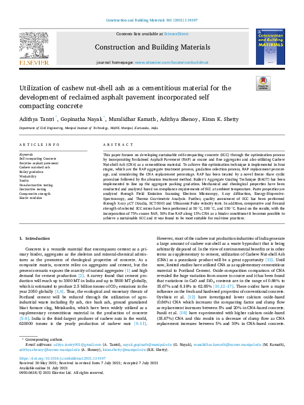 (PDF) Utilization of cashew nut-shell ash as a cementitious material ...