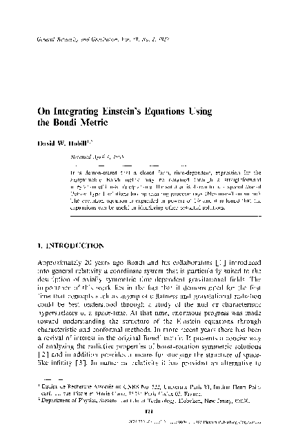 (PDF) On integrating Einstein's equations using the Bondi metric
