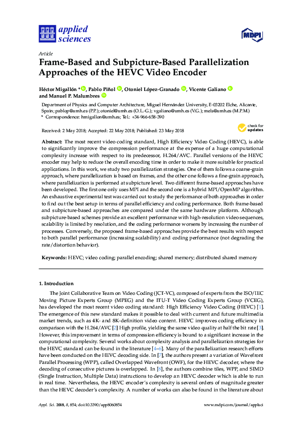 (PDF) Frame-Based and Subpicture-Based Parallelization Approaches of the HEVC Video Encoder