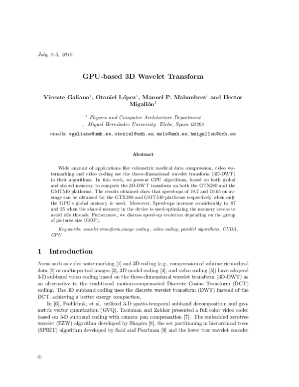 (PDF) GPU-based 3D Wavelet Transform