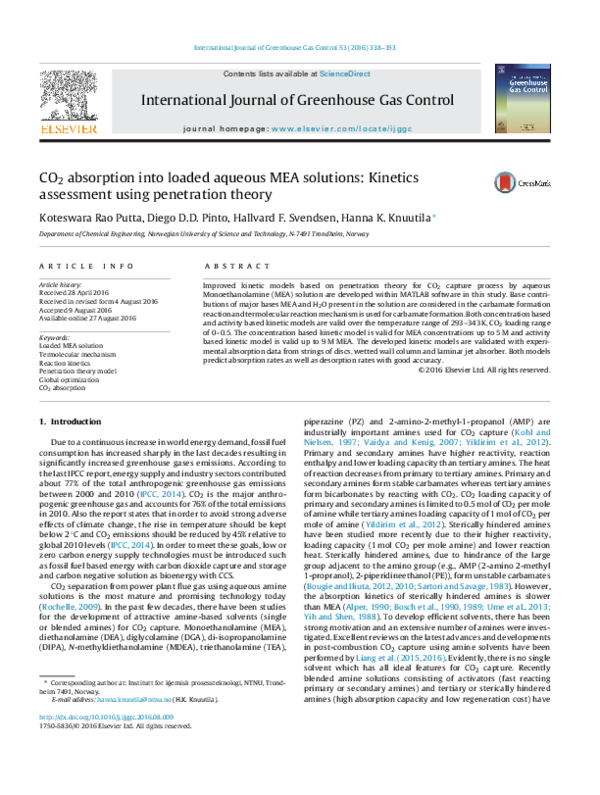 (PDF) CO 2 absorption into loaded aqueous MEA solutions: Kinetics ...