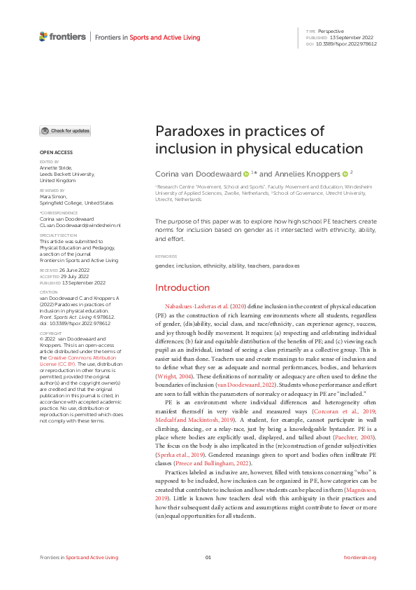 (PDF) Paradoxes in practices of inclusion in physical education ...