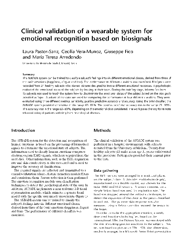 (PDF) Clinical validation of a wearable system for emotional ...