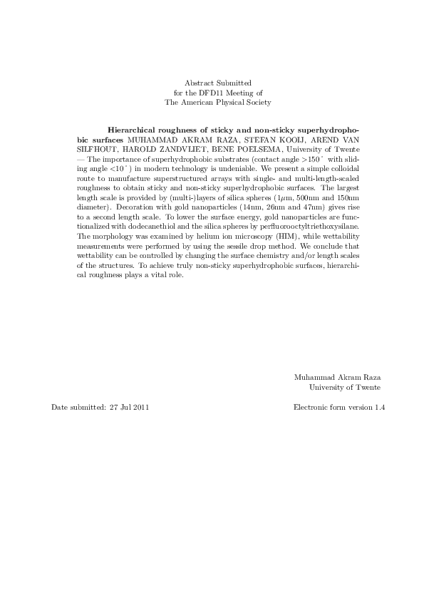 (PDF) Hierarchical roughness of sticky and non-sticky superhydrophobic ...