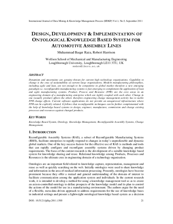 (PDF) Design, Development & Implementation Of Ontological Knowledge Based System For Automotive ...