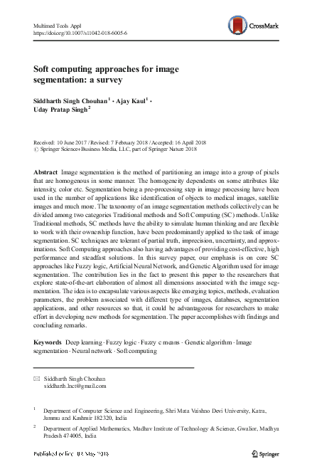 (PDF) Soft computing approaches for image segmentation: a survey