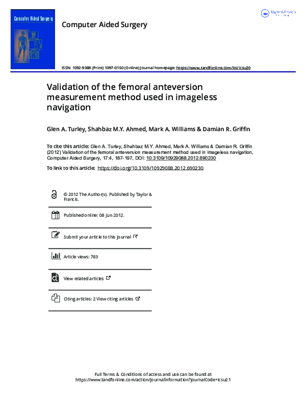(PDF) Validation of the femoral anteversion measurement method used in imageless navigation