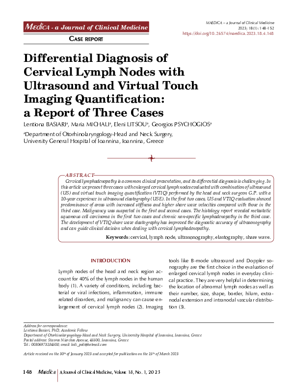 (PDF) Differential Diagnosis of Cervical Lymph Nodes with Ultrasound and Virtual Touch Imaging ...