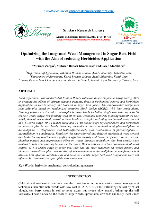 (PDF) Optimizing the Integrated Weed Management in Sugar Beet Field ...