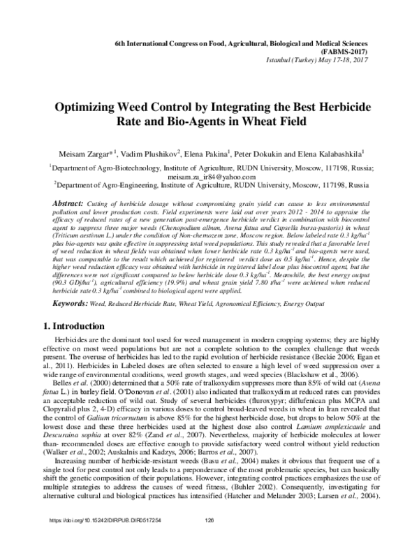 (PDF) Optimizing Weed Control by Integrating the Best Herbicide Rate ...