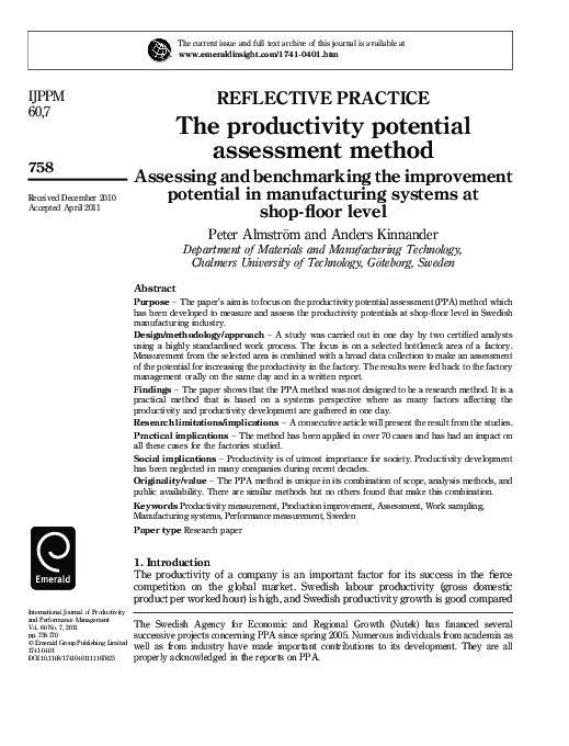 (PDF) The productivity potential assessment method