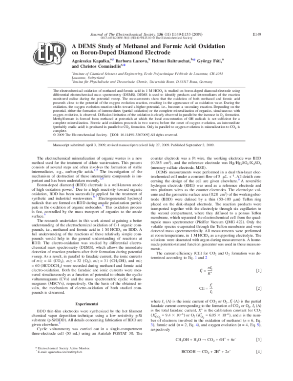 (PDF) A DEMS Study of Methanol and Formic Acid Oxidation on Boron-Doped ...