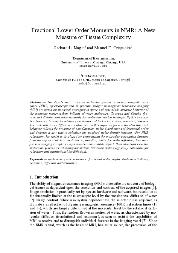 (PDF) Fractional Lower Order Moments in NMR: A New Measure of Tissue ...