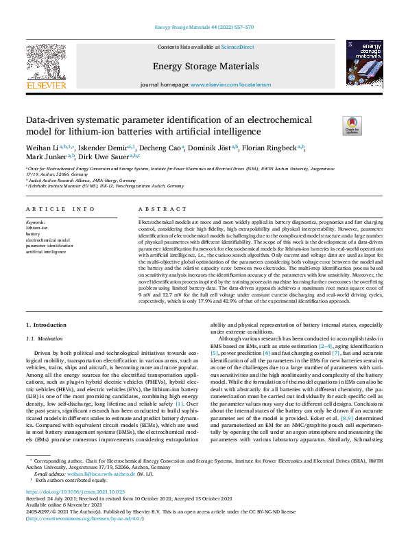 Data Driven Systematic Parameter Identification Of An Electrochemical Model For Lithium Ion