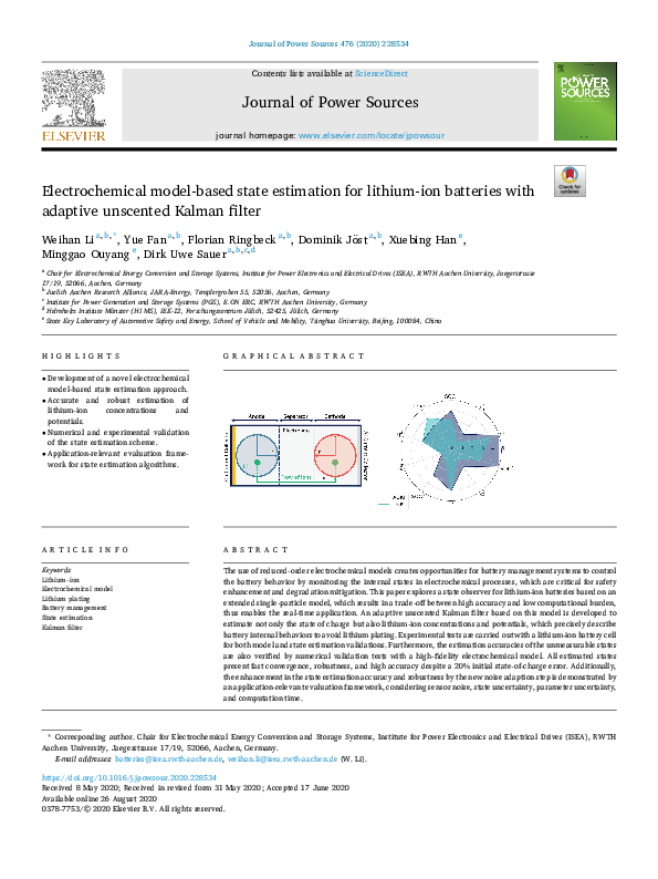 Pdf Electrochemical Model Based State Estimation And Parameter Identification For Lithium Ion