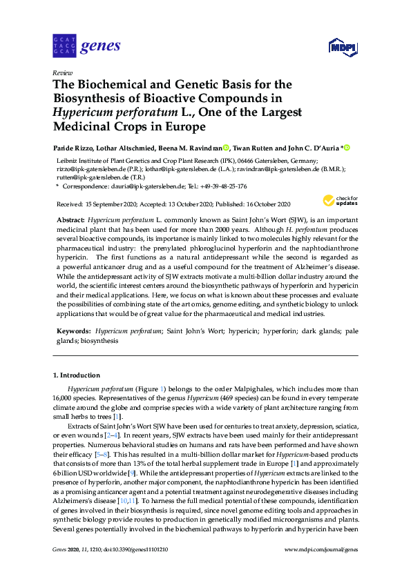 (PDF) The Biochemical and Genetic Basis for the Biosynthesis of ...