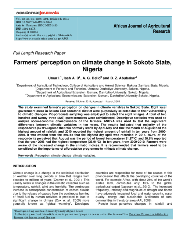 (PDF) Farmers perception on climate change in Sokoto State, Nigeria