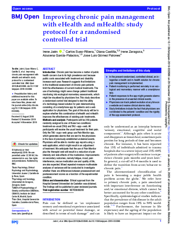 (PDF) Improving chronic pain management with eHealth and mHealth: study protocol for a ...