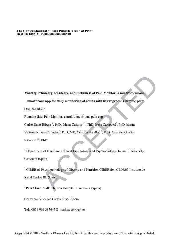 (PDF) Validity, Reliability, Feasibility, and Usefulness of Pain ...