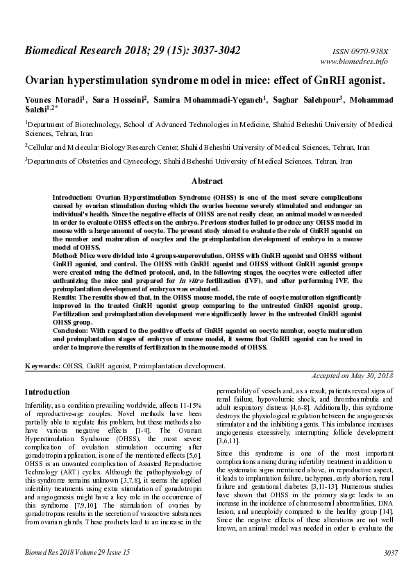 (PDF) Ovarian hyperstimulation syndrome model in mice: effect of GnRH ...