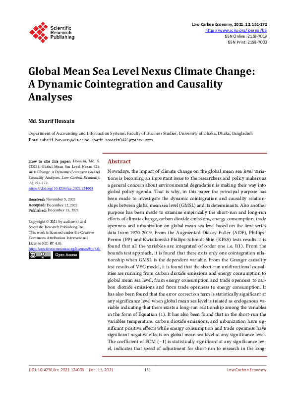 (PDF) Global Mean Sea Level Nexus Climate Change: A Dynamic ...