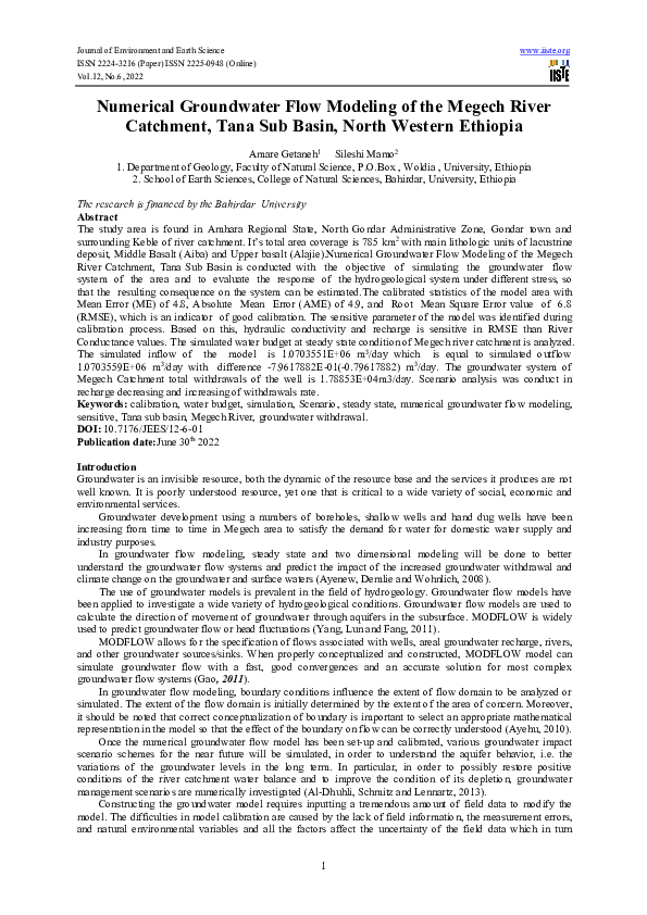 (PDF) Numerical Groundwater Flow Modeling of the Megech River Catchment ...