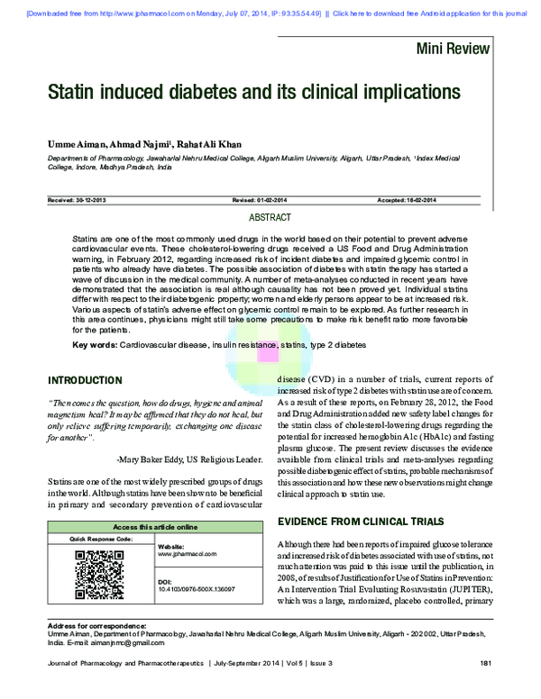 (PDF) Statin induced diabetes and its clinical implications