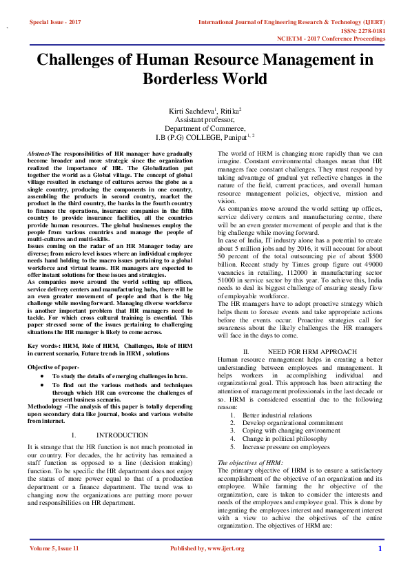 (PDF) Challenges of Human Resource Management in borderless world