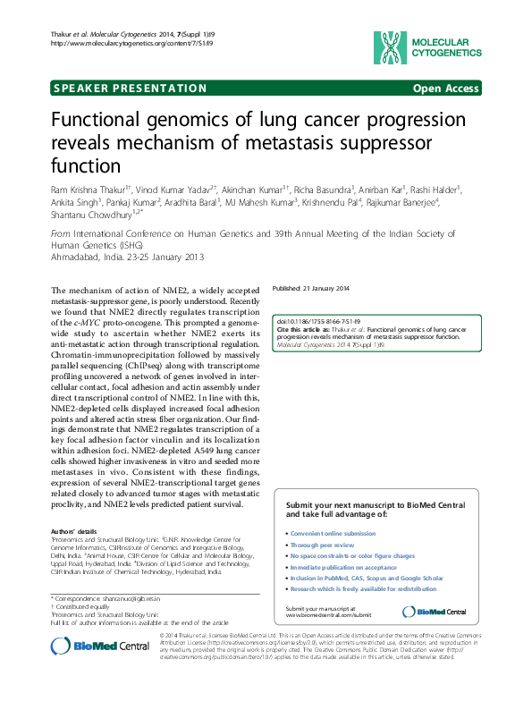 (PDF) Functional genomics of lung cancer progression reveals mechanism ...