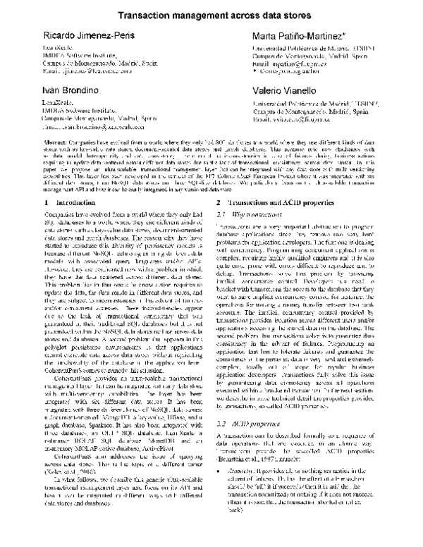 (PDF) Transaction management across data stores