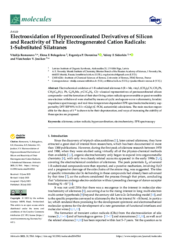 (PDF) Electrooxidation of Hypercoordinated Derivatives of Silicon and ...