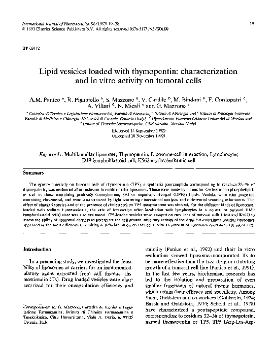 (PDF) Lipid vesicles loaded with thymopentin: characterization and in ...