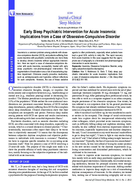 (PDF) Early Sleep Psychiatric Intervention for Acute Insomnia ...
