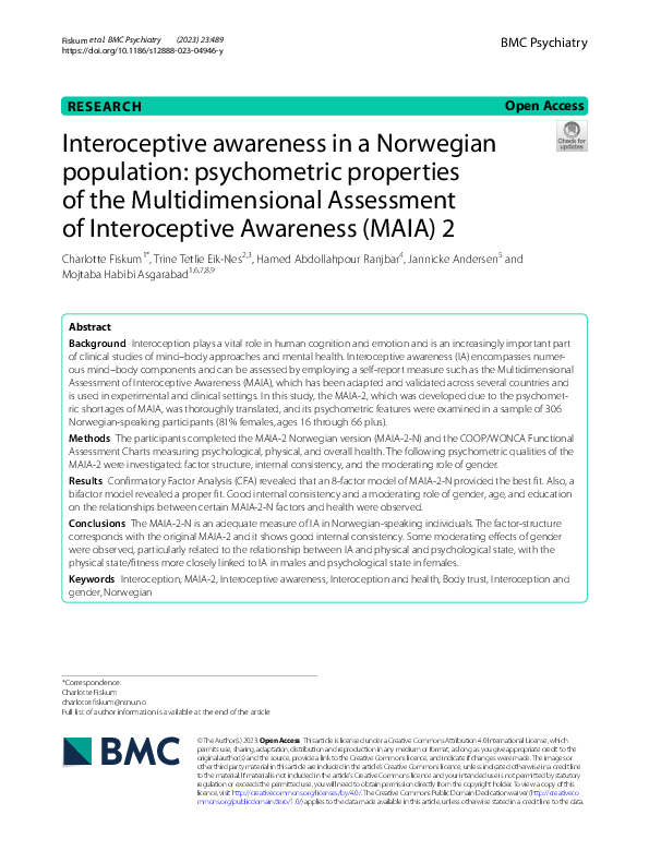 (PDF) Interoceptive awareness in a Norwegian population: psychometric ...