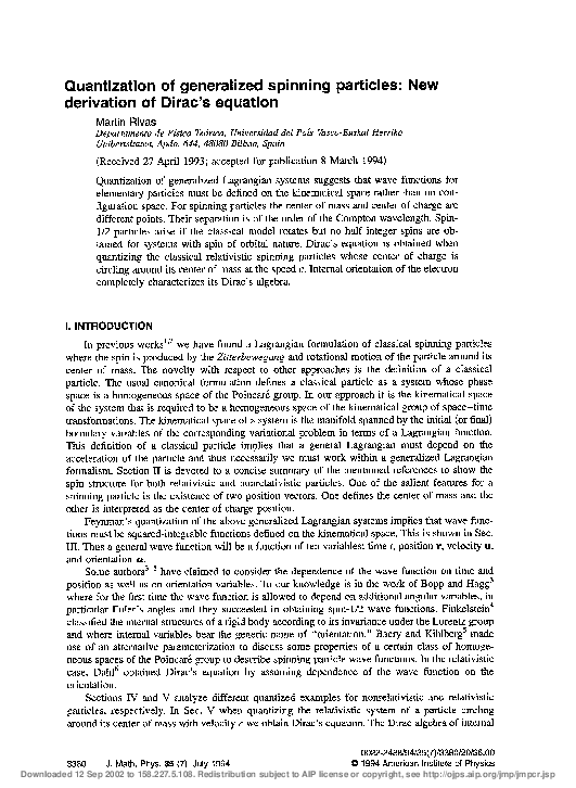 (PDF) Quantization of generalized spinning particles: New derivation of ...