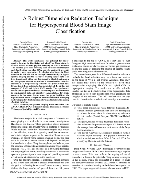 (PDF) A Robust Dimension Reduction Technique for Hyperspectral Blood Stain Image Classification