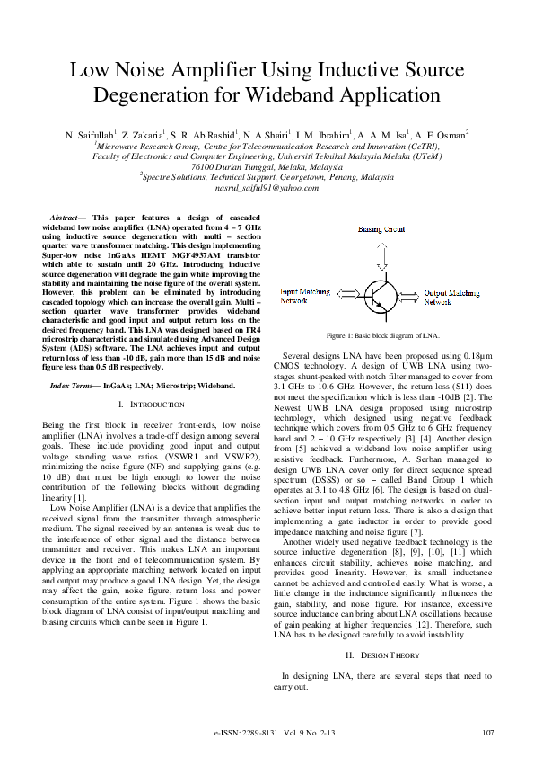 (PDF) Low Noise Amplifier Using Inductive Source Degeneration for Wideband Application