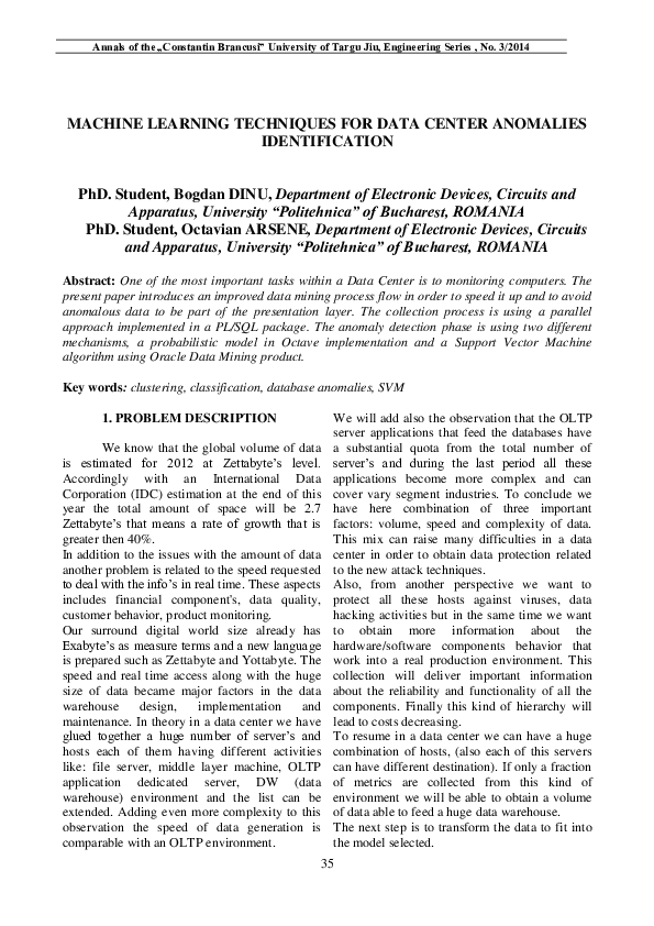 (PDF) Machine Learning Techniques for Data Center Anomalies Identification