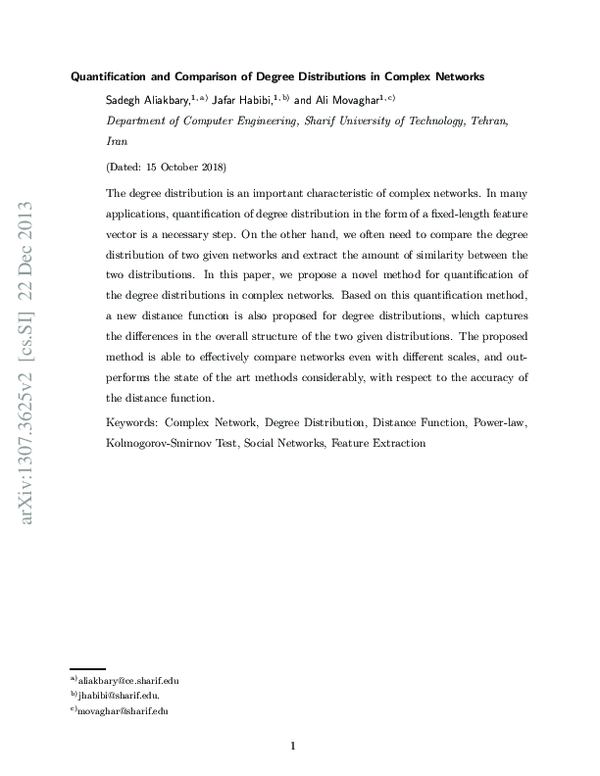 (PDF) Quantification and comparison of degree distributions in complex networks