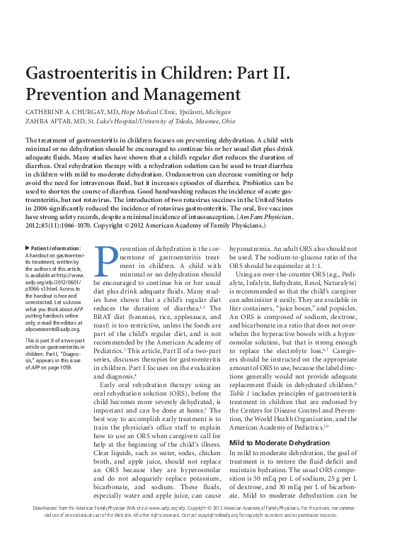 (PDF) Gastroenteritis in children: Part II. Prevention and management
