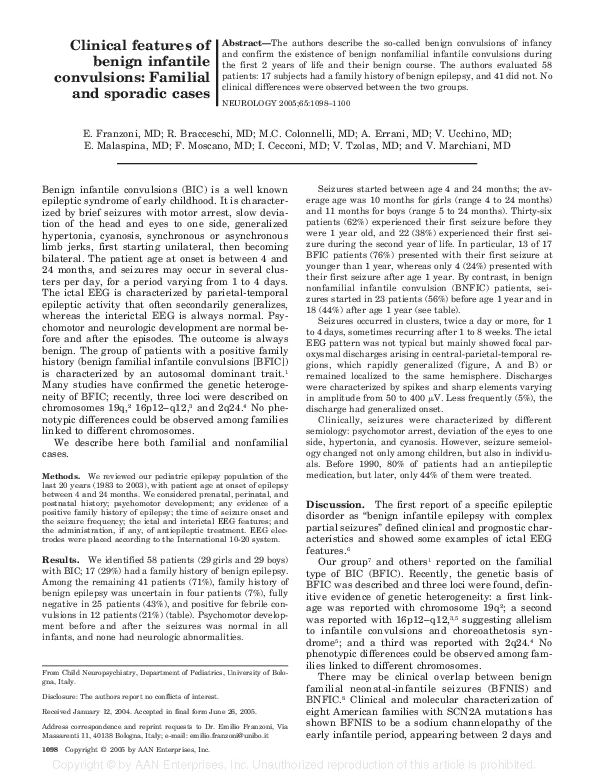 (PDF) Clinical features of benign infantile convulsions: Familial and ...