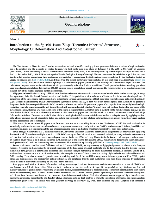 (PDF) Editorial: Introduction to the Special Issue “Slope Tectonics ...
