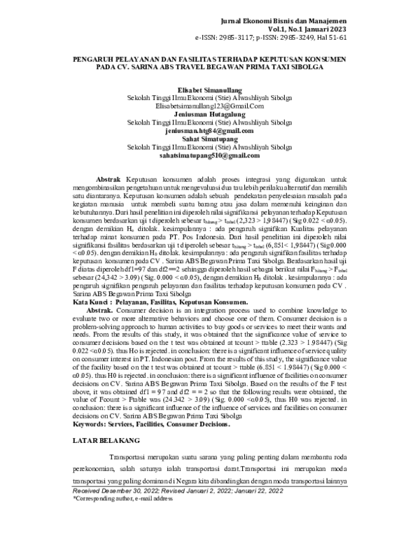 (PDF) Pengaruh Pelayanan Dan Fasilitas Terhadap Keputusan Konsumen Pada ...