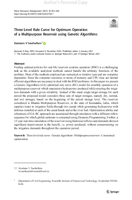 (PDF) Three Level Rule Curve for Optimum Operation of a Multipurpose Reservoir using Genetic ...
