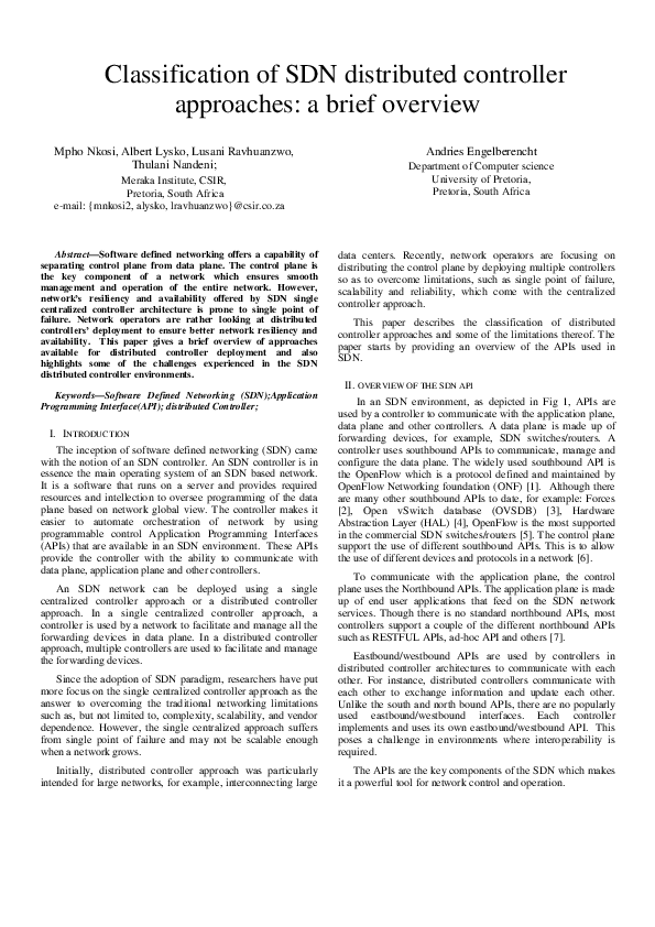 (PDF) Classification of SDN distributed controller approaches: A brief ...