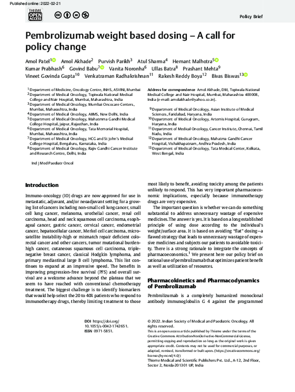 (PDF) Pembrolizumab weight based dosing – A call for policy change