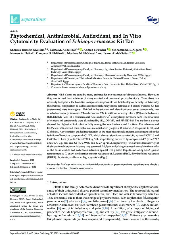 (PDF) Phytochemical, Antimicrobial, Antioxidant, and In Vitro Cytotoxicity Evaluation of ...