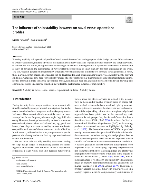 (PDF) The influence of ship stability in waves on naval vessel operational profiles