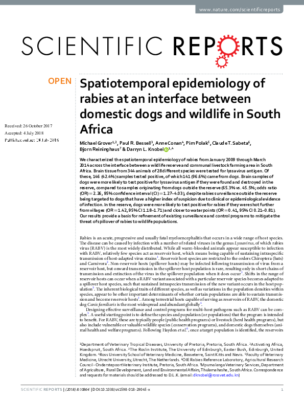 (PDF) Spatiotemporal epidemiology of rabies at an interface between ...